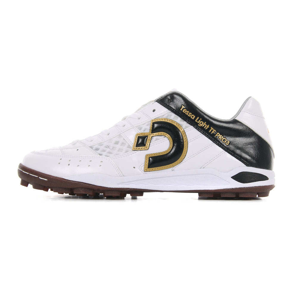 Turf Soccer Shoes, Tessa Light TF PRO3, White/Black/Gold | Desporte